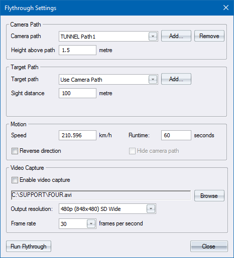 Flythrough Settings Dialog