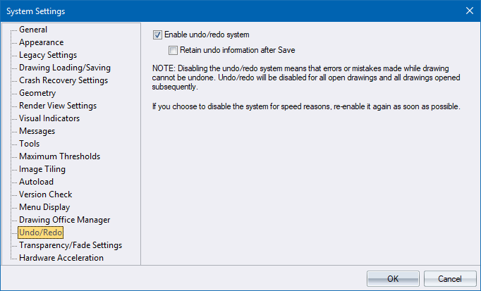 System Settings - Undo-Redo Page