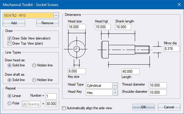 Mechanical Socket Screws Dialog